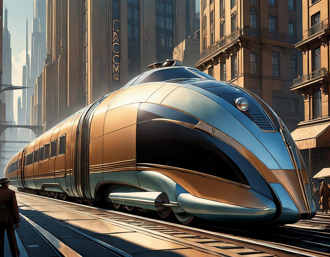 Deco Rail Dreams - Retro-Futuristic Train in Art Deco Style