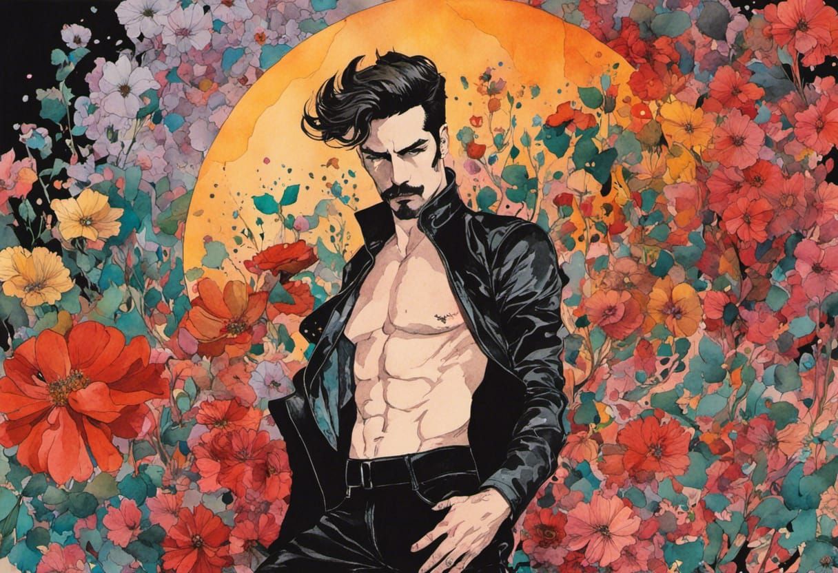 Pen and watercolor painting style of, Conrad Roset, Tom of Finland ...