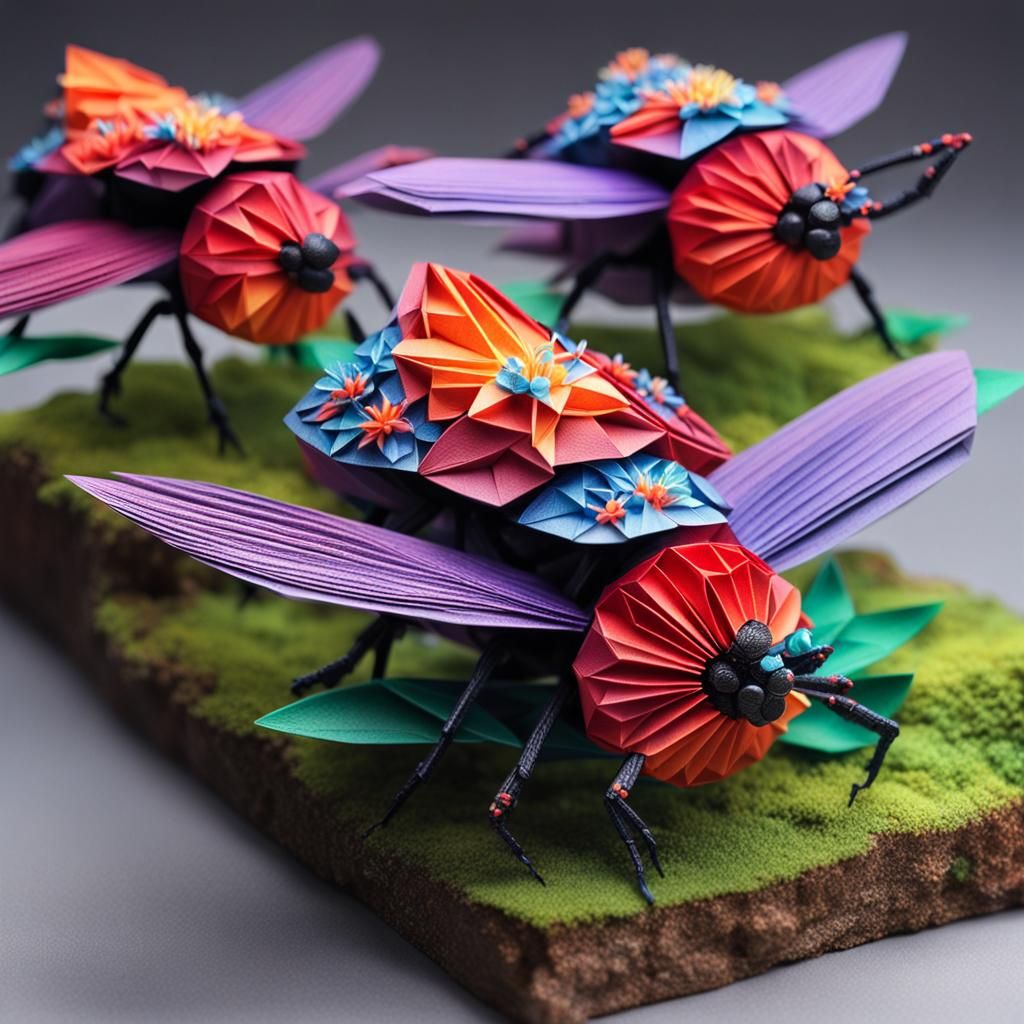 3D Origami paper fold only! vivid beautiful amazing magical firefly ...