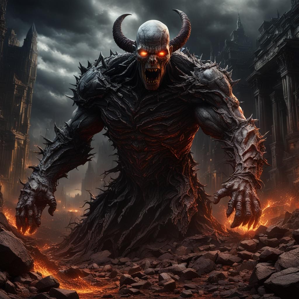 God of horror and mayhem tearing it's way up through the ground, dark ...