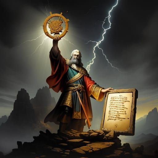 Baroque Masterpiece: Moses in Ancient Robes Ascend... - AI Art