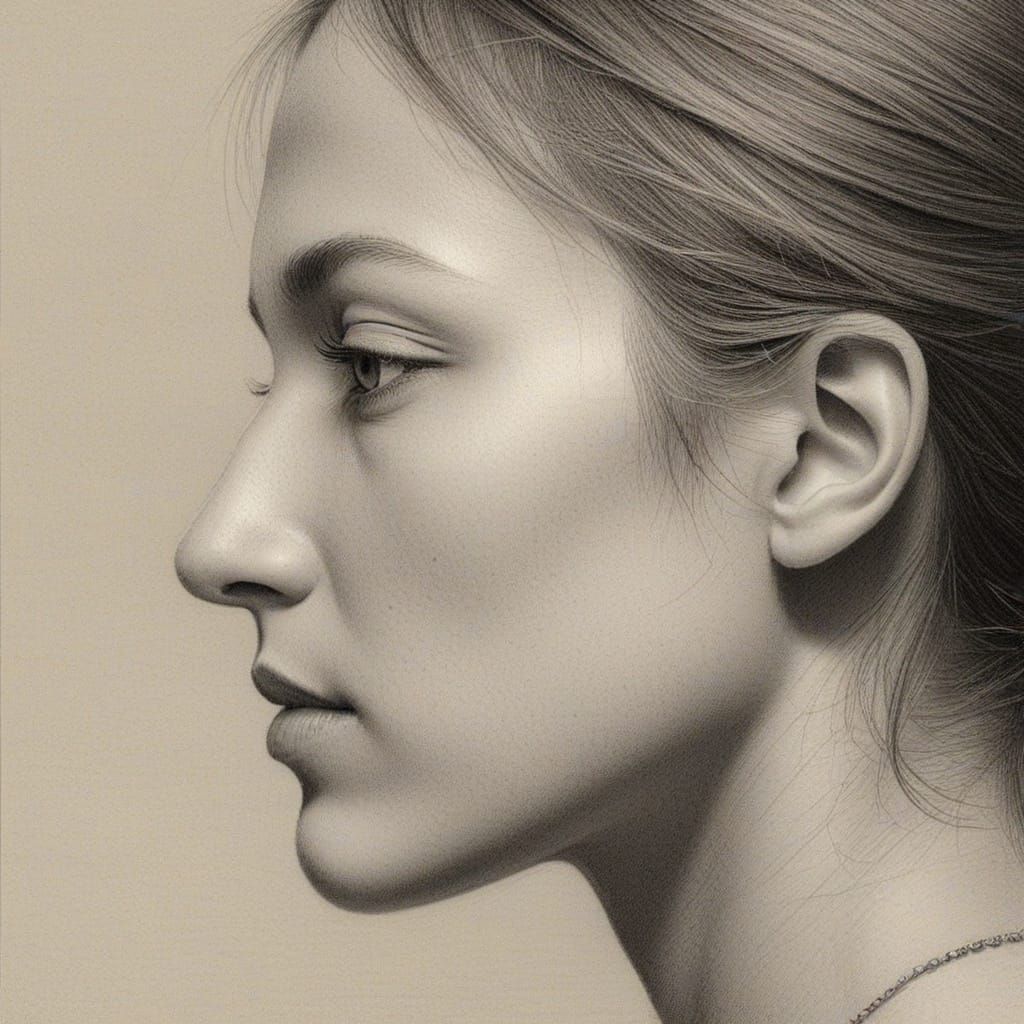 Pencil drawning - Dreamy Profile Portrait in Odilon Redon St...