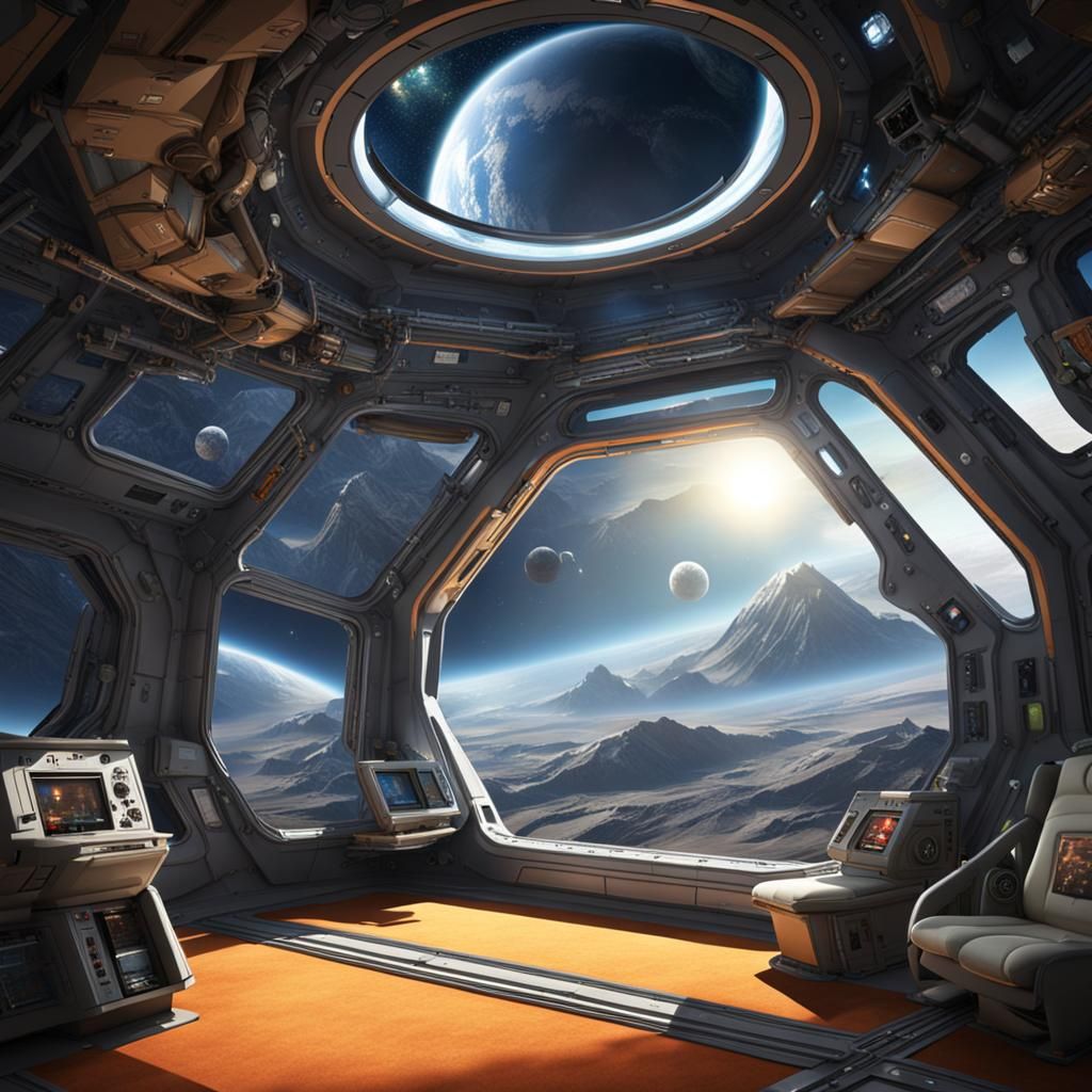 Living room on a Space Station orbiting An Alien Planet Sun Roof ...