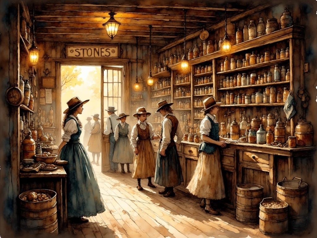 1860's general store - Rustic 1860s General Store Scene in W...