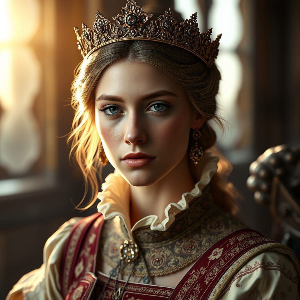 Regal Princess in Intricately Embroidered Attire, ... - AI Art