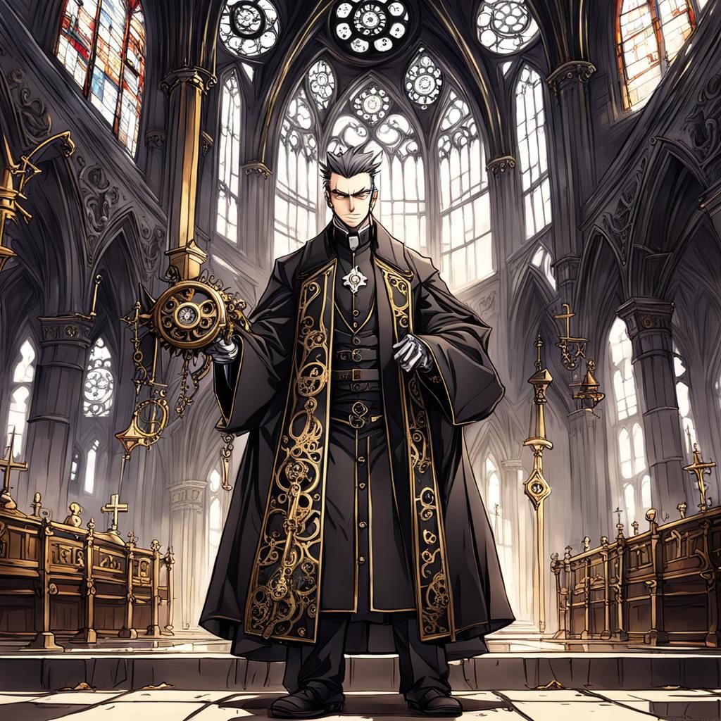 Gothic church and a steampunk priest - AI Generated Artwork - NightCafe ...