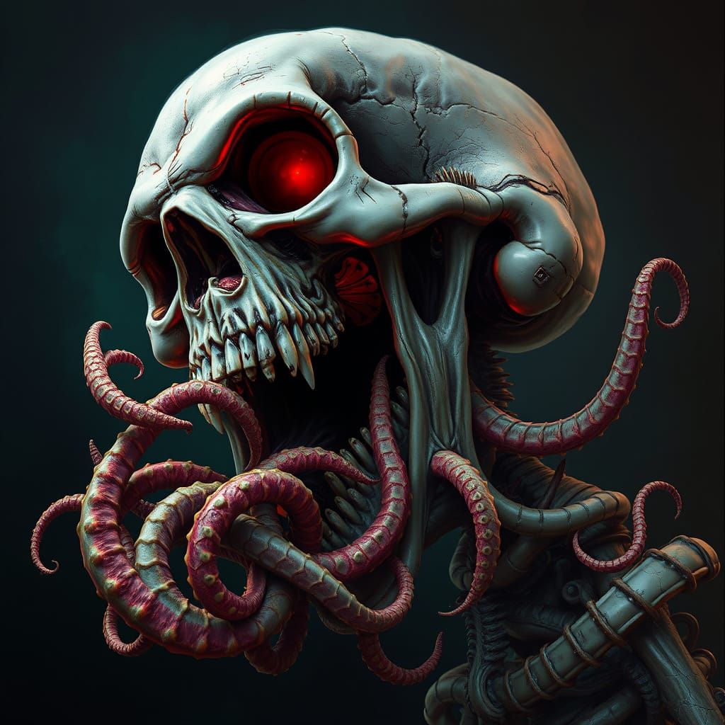 Screaming Skeleton Head in Agony with Tentacles - AI Art
