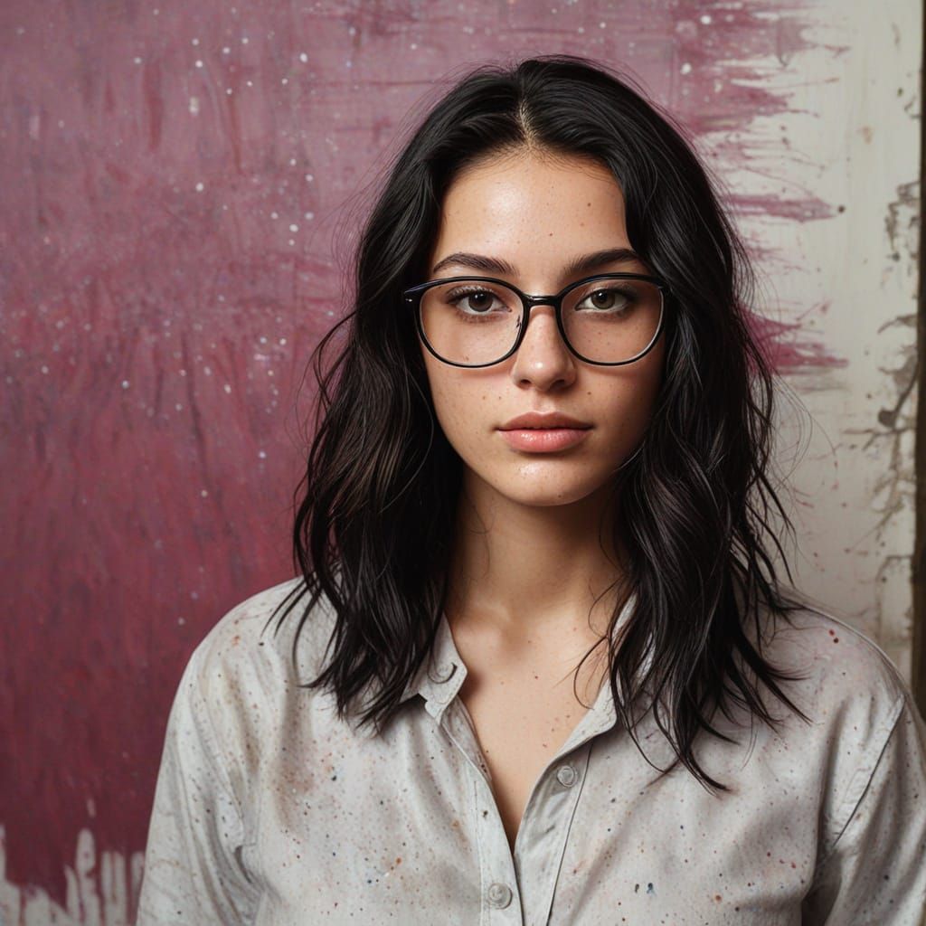 Prudence - Freckled Woman with Painting in Hyperrealistic S...