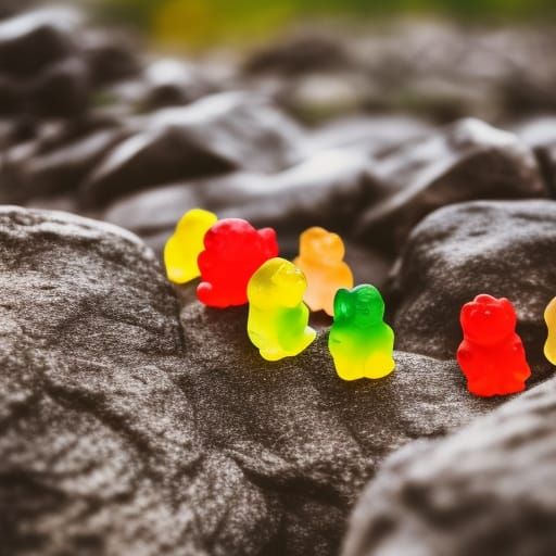 Gummy bears climbing a rocky landscape - AI Generated Artwork ...