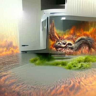 gremlin on fire in a microwave - AI Generated Artwork - NightCafe Creator