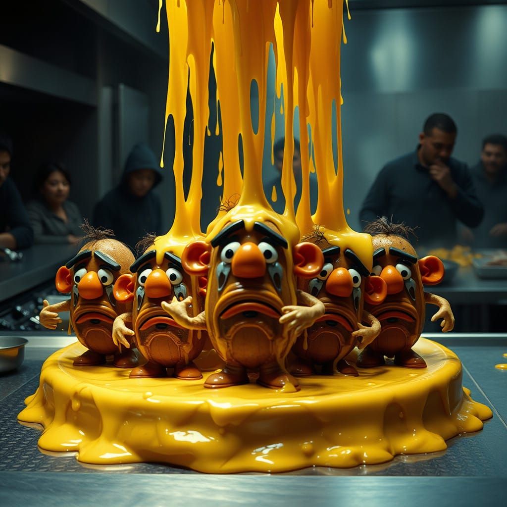 Distressed Mr Potato Heads Survive Melted Cheese D... - AI Art