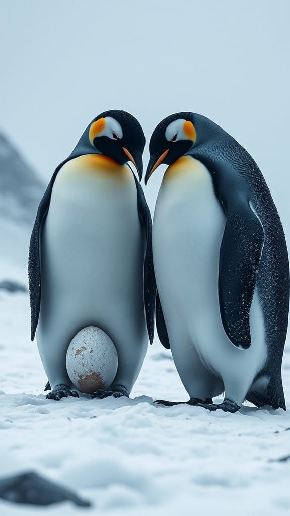 Penguins egg minding. - Penguins in Snowy Landscape, Tending...