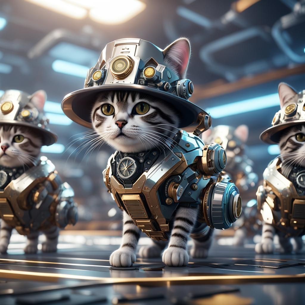 Robot Cats in Robot Hats - AI Generated Artwork - NightCafe Creator