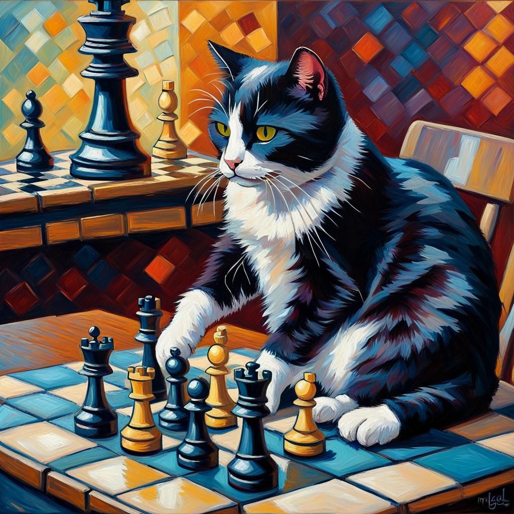 tuxedo cat playing chess - AI Generated Artwork - NightCafe Creator