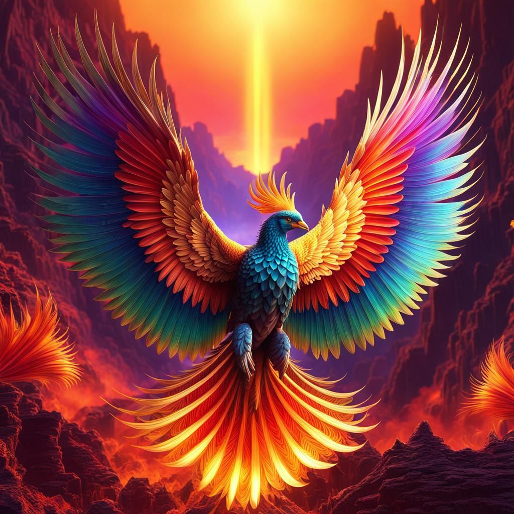 Multicolored phoenix in a epic landscape - AI Generated Artwork ...