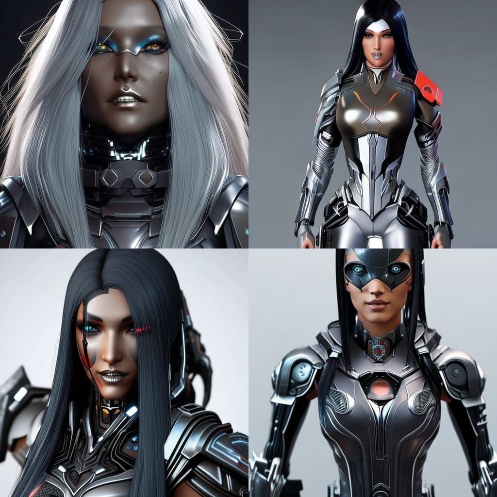 3D female cyborg ((beautiful face)), ((facial tattoos)), (((tanned face ...