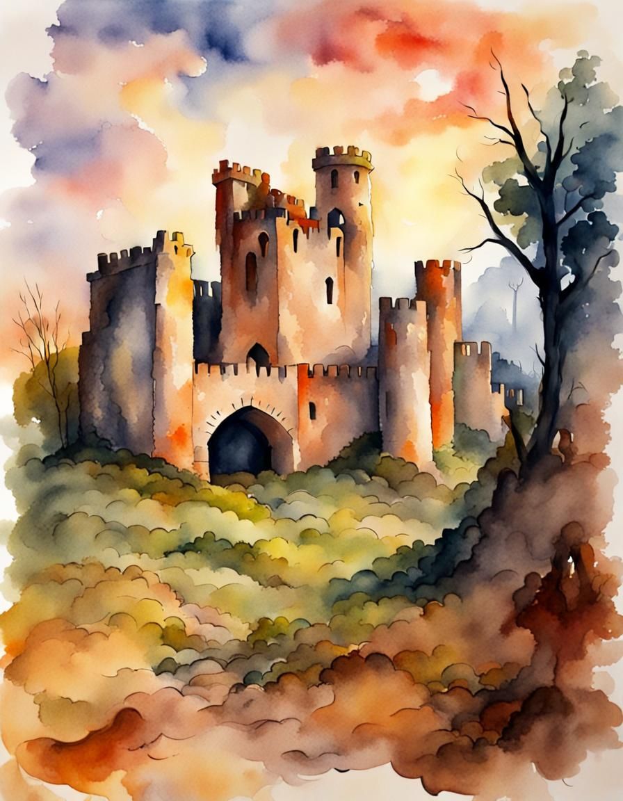 Old castle ruins in the sunset - AI Generated Artwork - NightCafe Creator