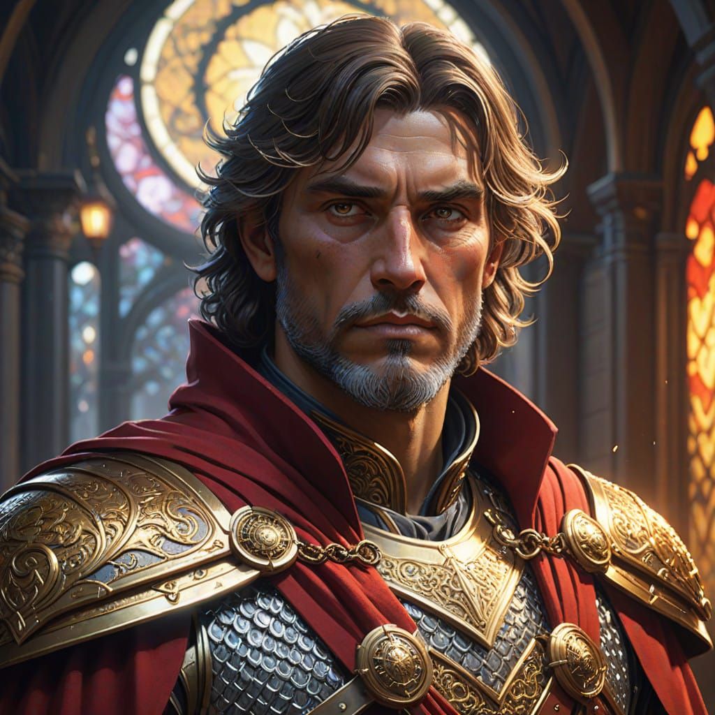 Regal Warrior in Ornate Chainmail Armor - AI Art