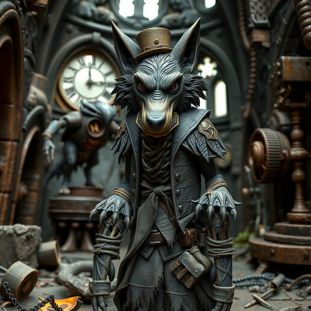 Steampunk Werewolf in Ruined Castle: Aardman Claym... - AI Art