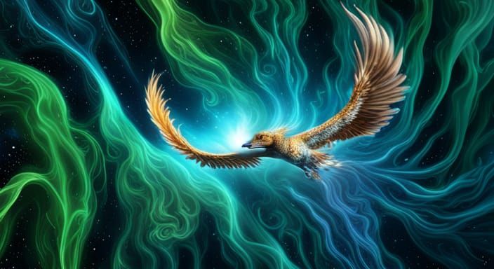 Phoenix - Blue Phoenix Flying Through the Universe