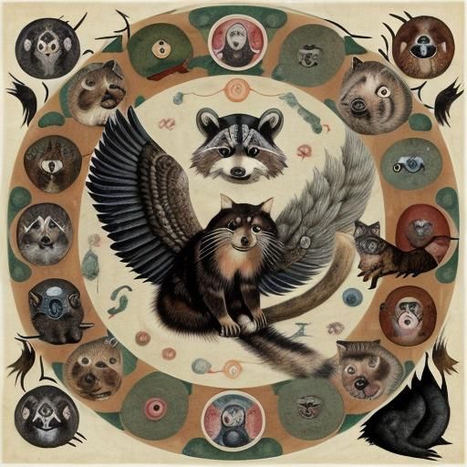Bosch, Cat spirit, raccoon, bear, eagle, raven gentleman, bloodying ...