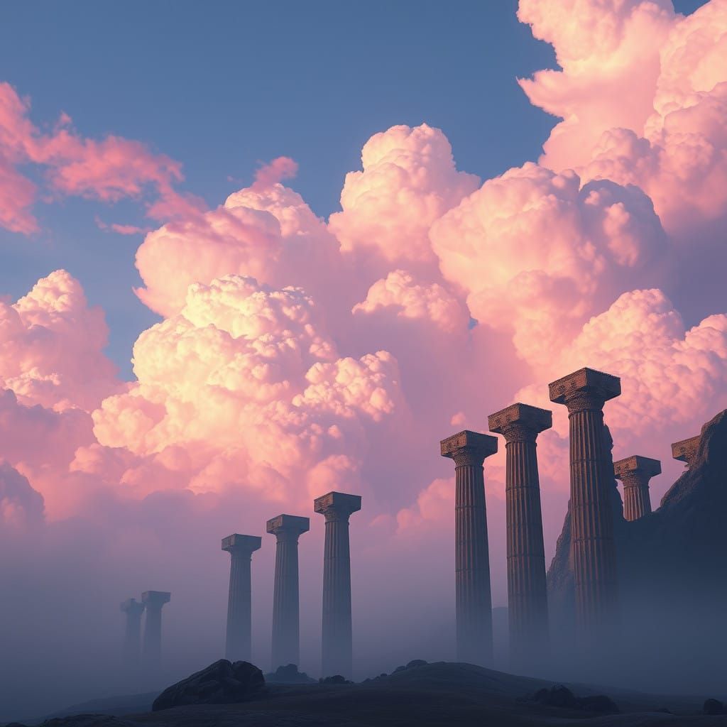 Majestic Monolithic Pillars Against an Iridescent ... - AI Art