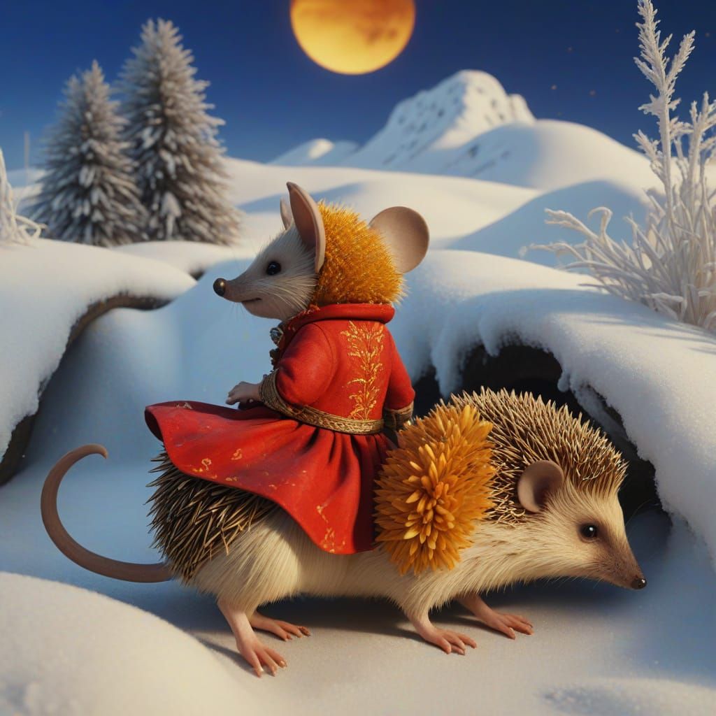 Baroque Surrealist Winter Wonderland: Mouse and He... - AI Art