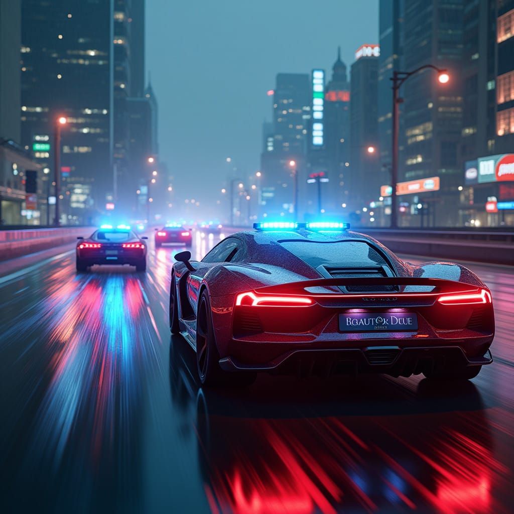 High-Speed Chase Through Cyberpunk Cityscape - AI Art