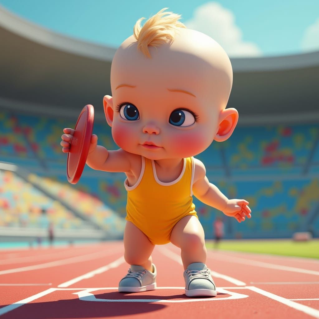 Hyperrealistic Baby Discus Thrower in a Vibrant St... - AI Art