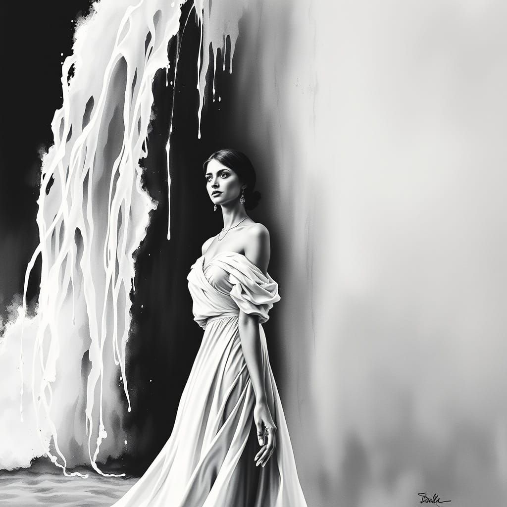 Watercolors monochrome low contrast Salvador Dali water waterfall ...