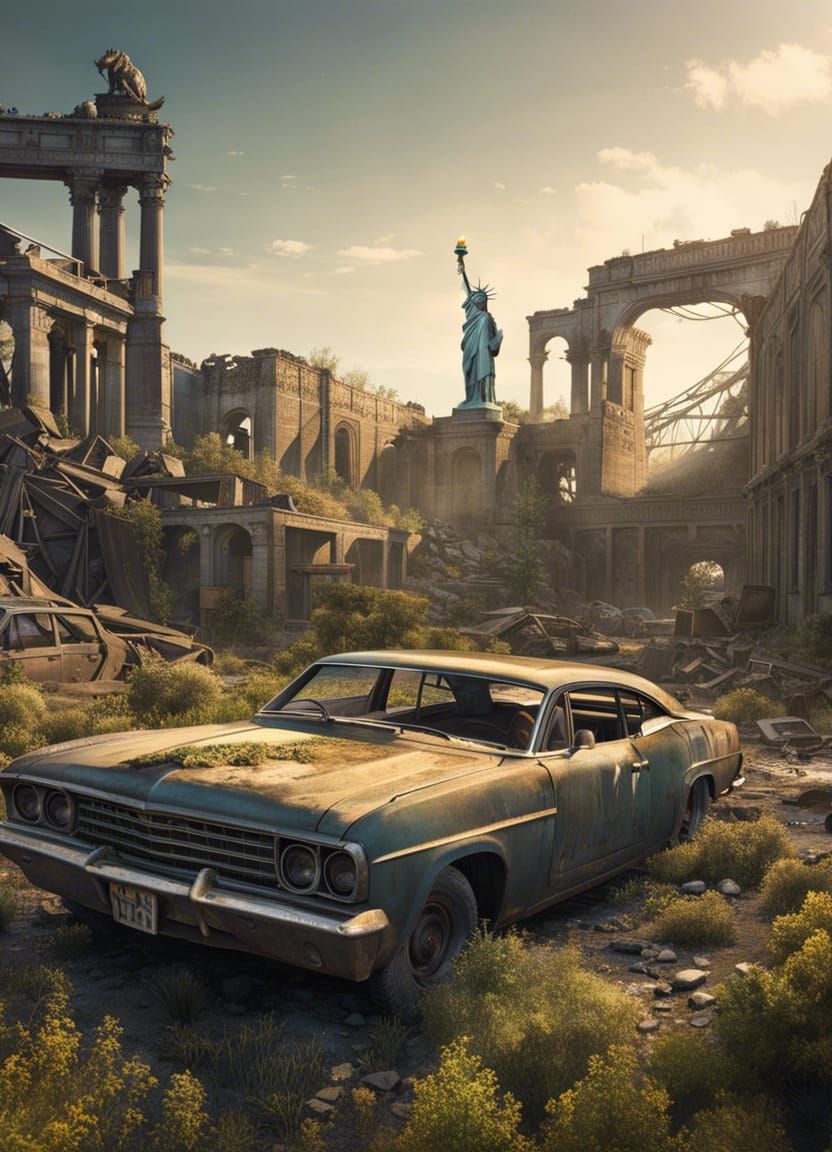 Post-apocalyptic - Liberty Statue, USA - AI Generated Artwork ...