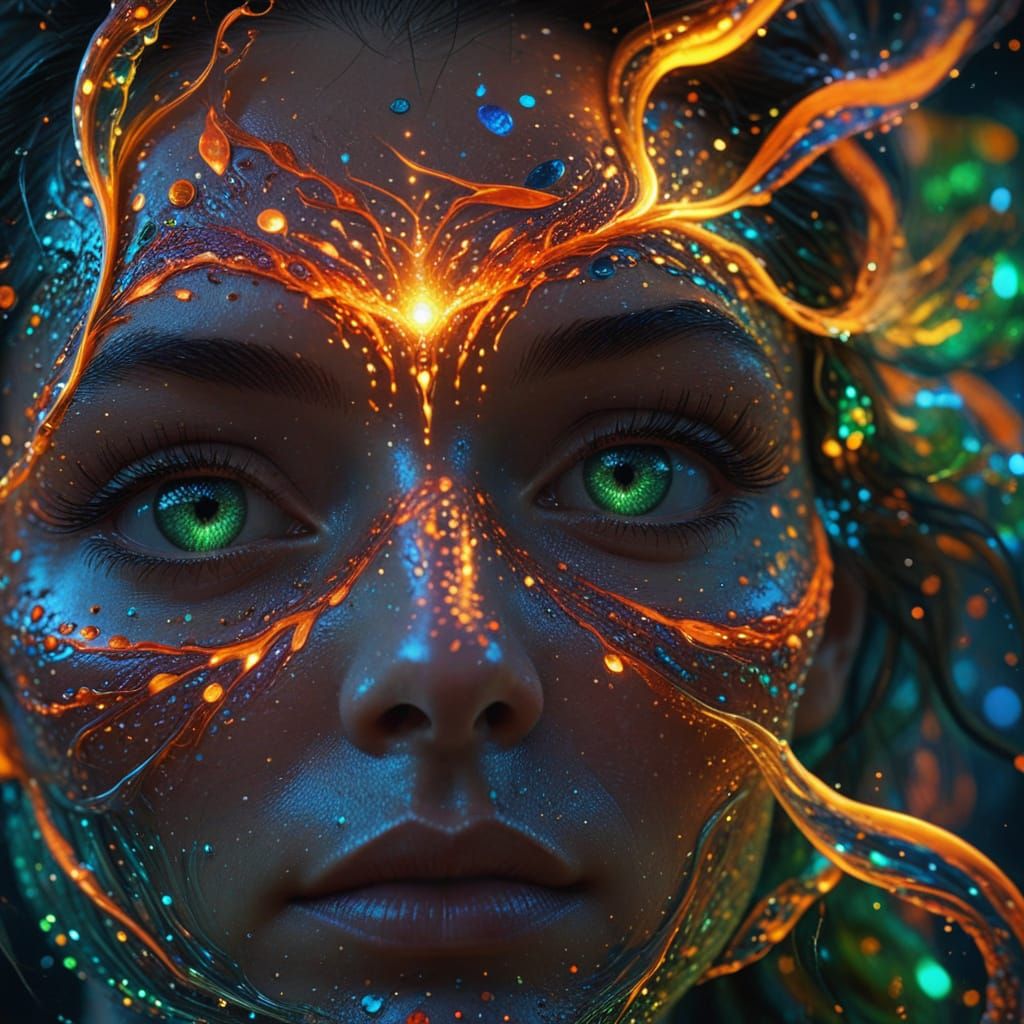 Close-up Portrait with Iridescent Skin and Molecul... - AI Art