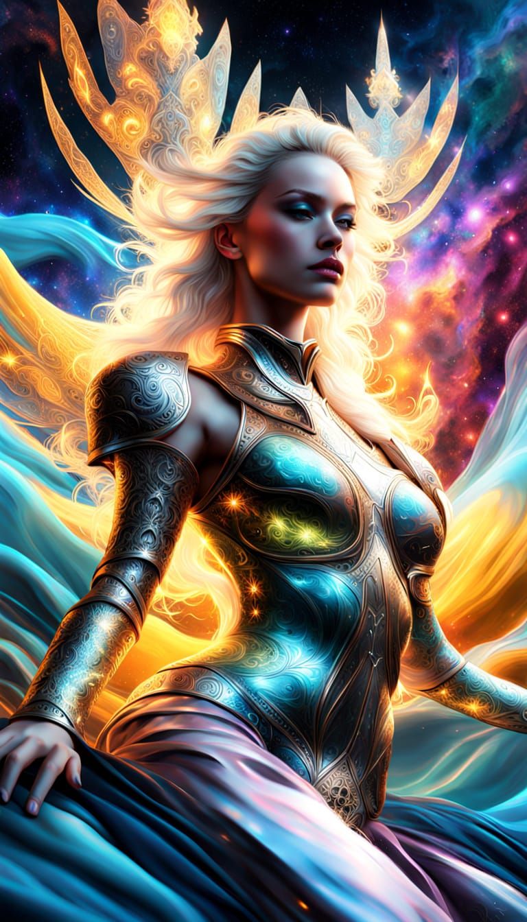Hyper-Realistic Valkyrie Rides Cosmic Wave in Vibr... - AI Art