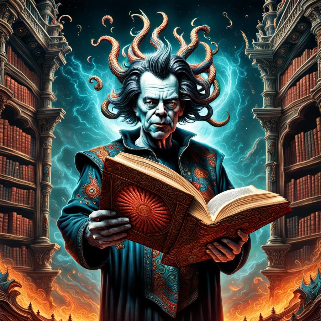 Short fat freaky deformed grotesque Stephen King, holding a magical ...