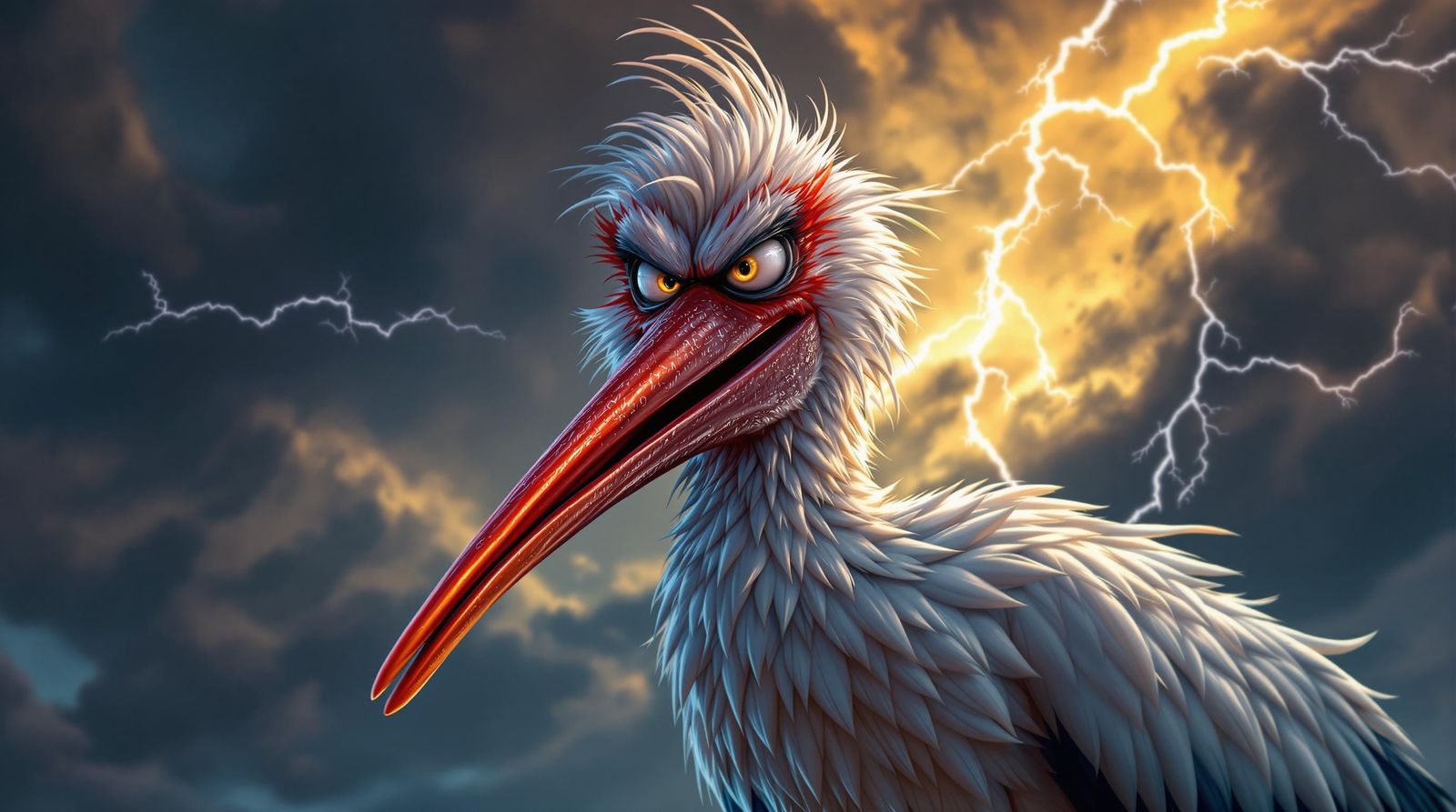 Stormin’ Storkin' Mad - Angry Stork in Turbulent Skies