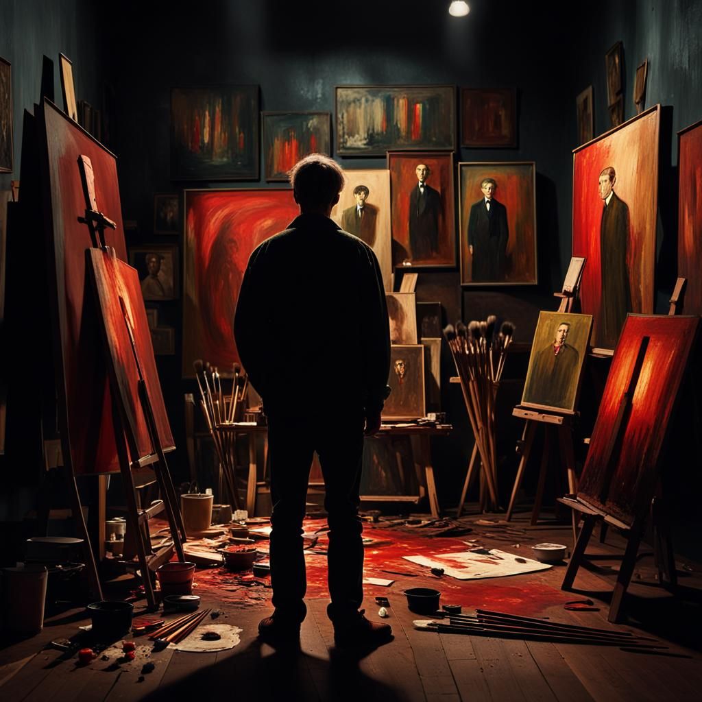 creepy painter srouded in shadows - creepy painter srouded i...