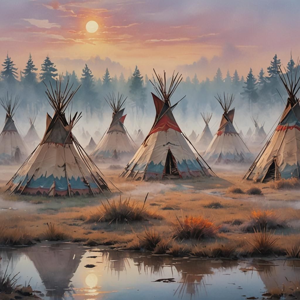 Indian teepees in in morning fog. - AI Generated Artwork - NightCafe ...