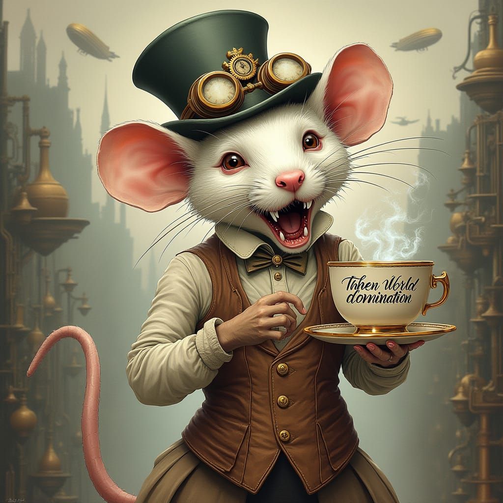 Steampunk Rat in Victorian Gears and Goggles - AI Art