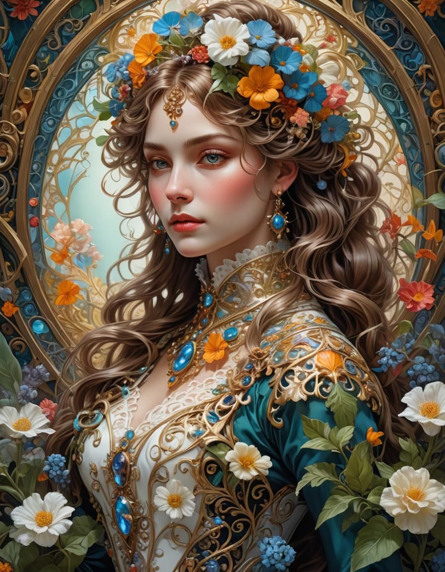 Filigree Portrait With Botanicals - AI Generated Artwork - NightCafe ...