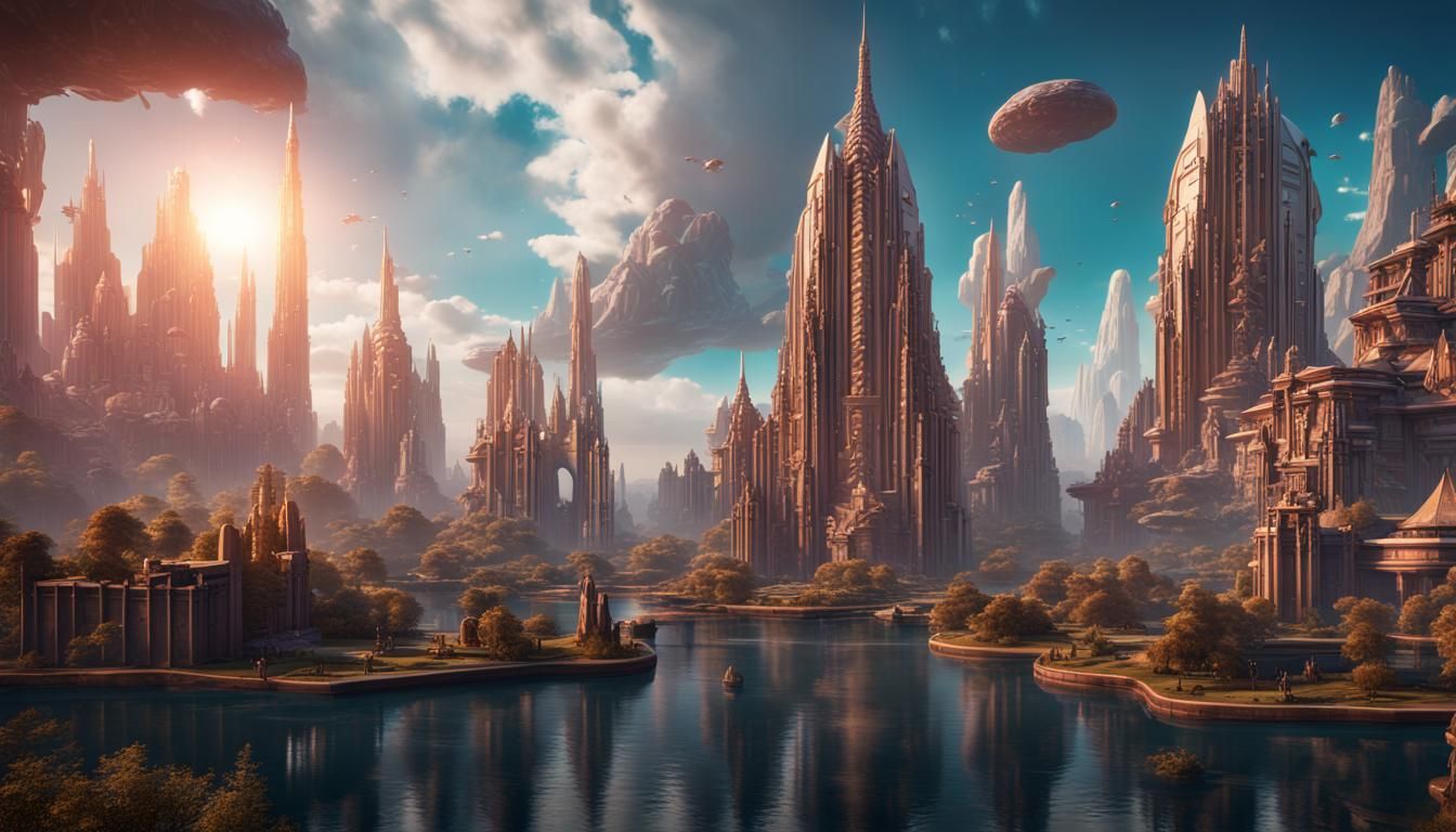unique Utopian city detailed matte painting, deep color, fantastical, intricate detail, splash ...