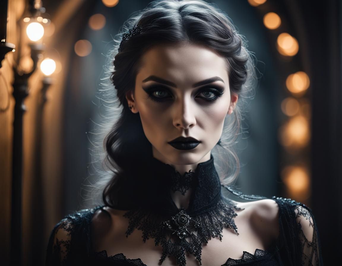 Craft an ultra-closeup photograph of a stunning Gothic model ...