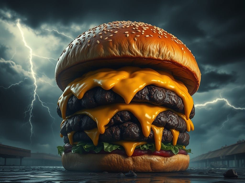 Gigantic, Grotesquely Mutated Cheeseburger Unleash... - AI Art
