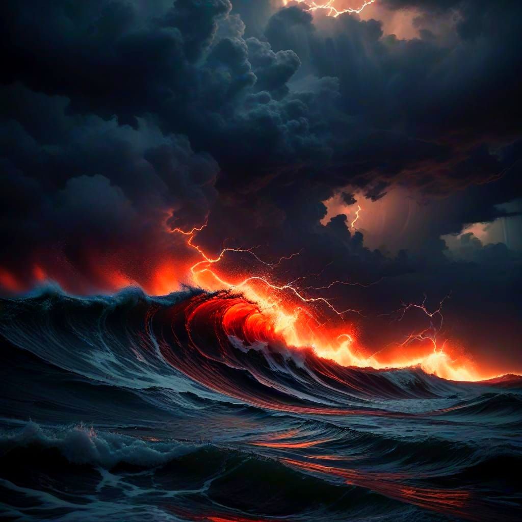 Menacing Shadow Rises Above Stormy Waves in Cinema... - AI Art