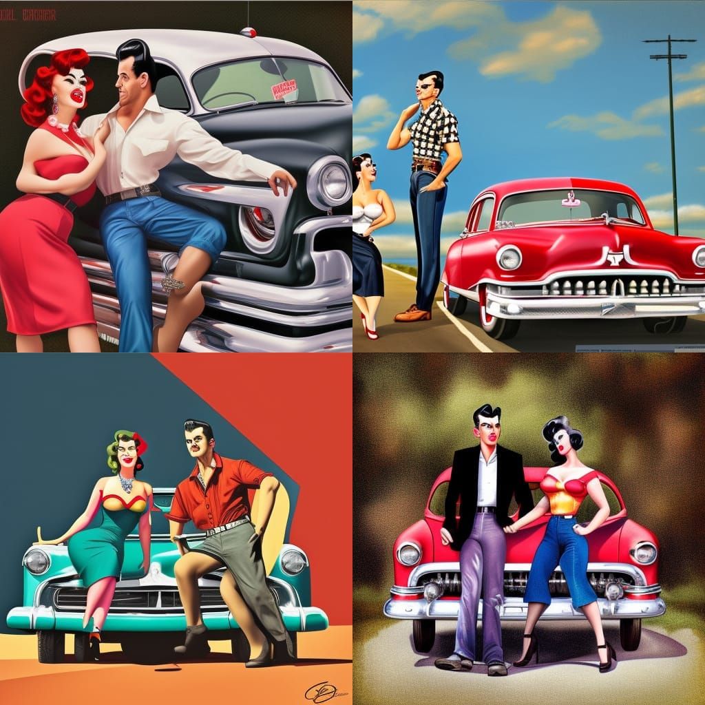 beautiful voluptuous rockabilly pinup girl and handsome greaser guy ...