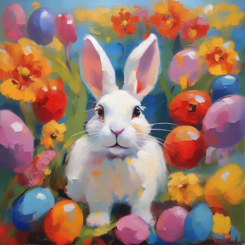 Whimsical Easter Celebration in Vibrant Fauvist St... - AI Art