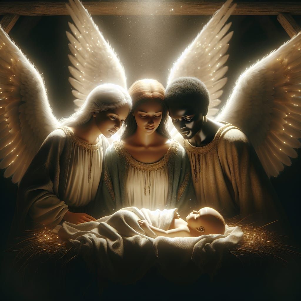 Christmas Angels Witness Miracle of Baby Jesus in ... - AI Art