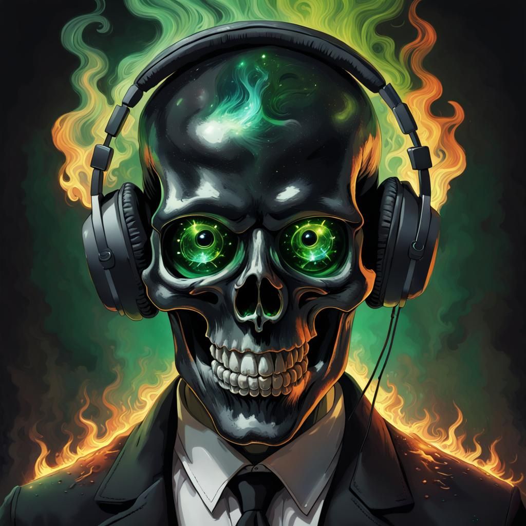 A black creepy smiling green skull - AI Generated Artwork - NightCafe ...