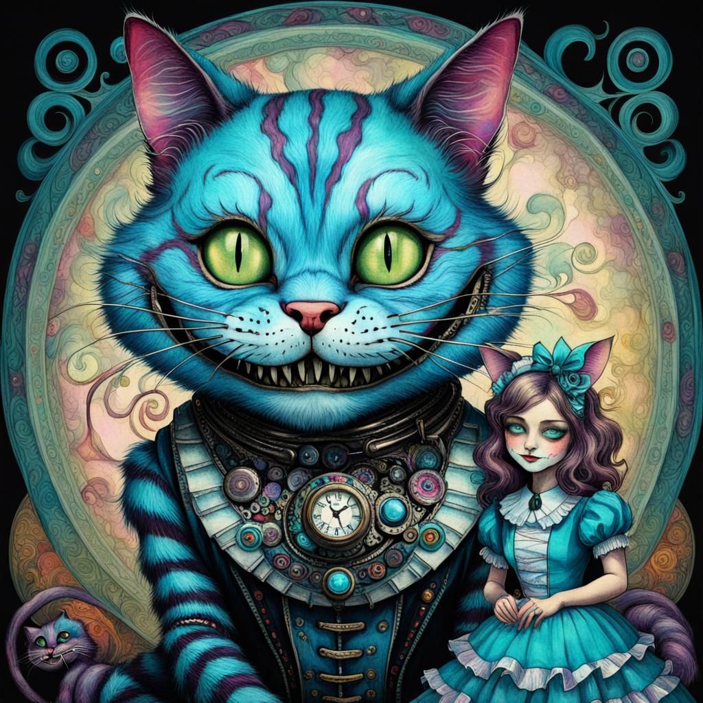 Cheshire cat and Alice - AI Generated Artwork - NightCafe Creator