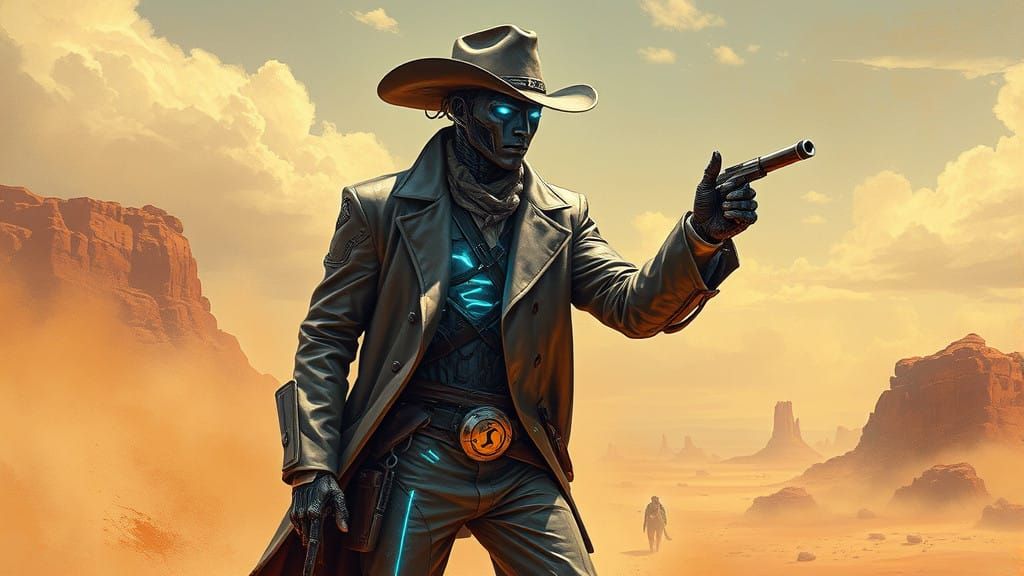 Cyborg Cowboy Hero in a Futuristic Sci-Fi Western ... - AI Art