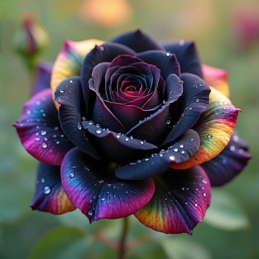 A close-up, highly detailed photograph of a stunning Rosa 'Rainbow ...